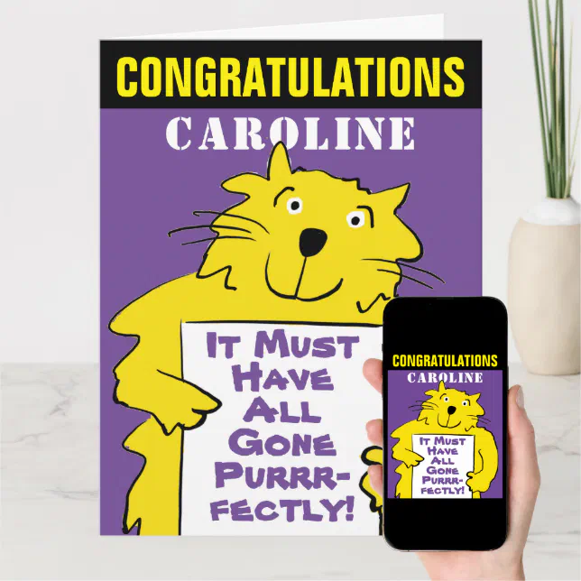 Funny Cat Design Congratulations with a Cat Pun Card | Zazzle