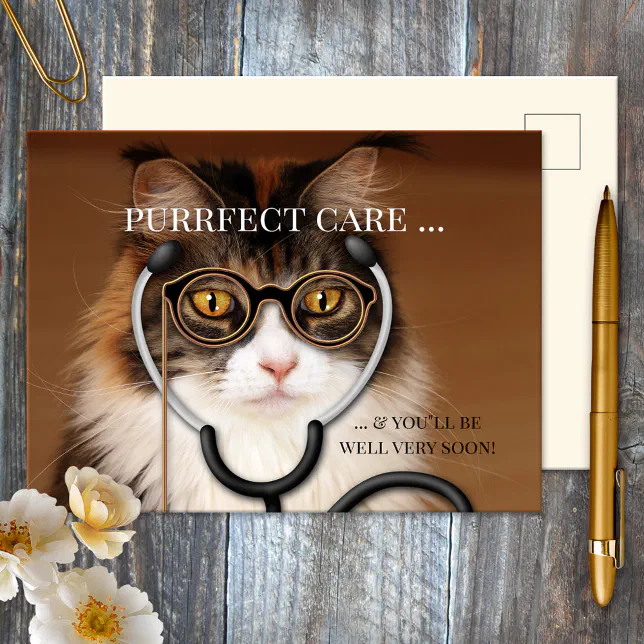 Funny Cat Doctor Get Well Soon Postcard | Zazzle