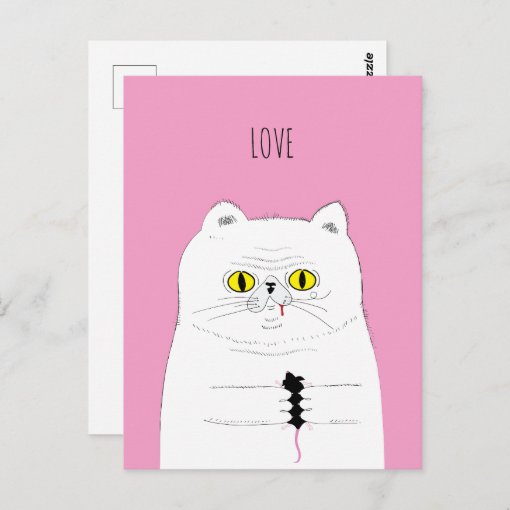 Funny Cat Gifting a Mouse LOVE Postcard | Zazzle