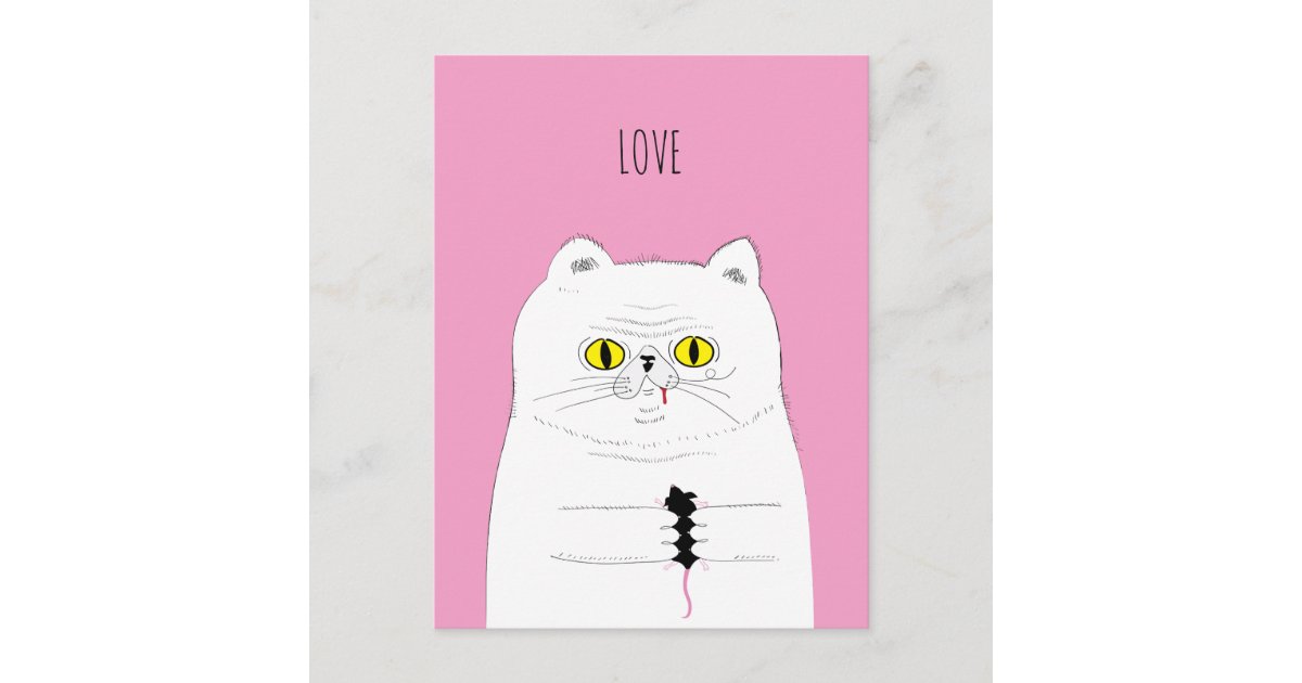 Funny Cat Gifting a Mouse LOVE Postcard | Zazzle