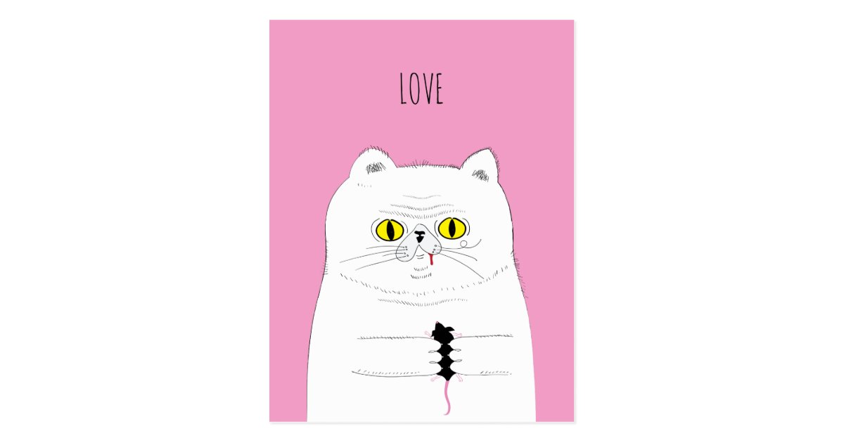 Funny Cat Gifting a Mouse LOVE Postcard | Zazzle.com