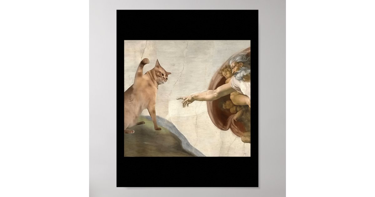Funny Cat God Creation Of Adam Meme Jesus Poster | Zazzle