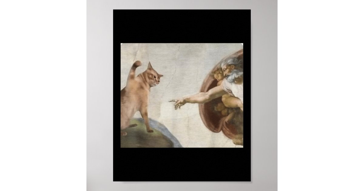 Funny Cat God Creation Of Adam Meme Michelangelo J Poster | Zazzle