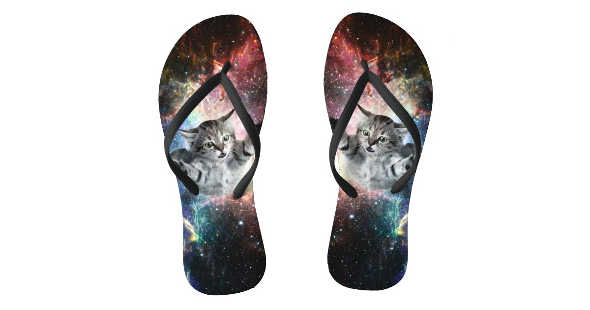 Funny cat in space flip flops | Zazzle