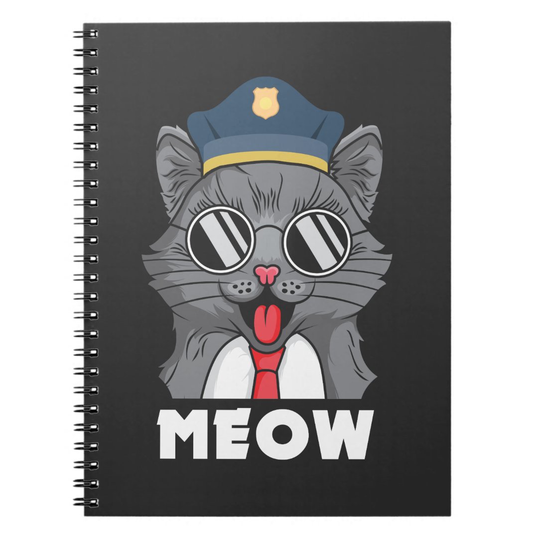Funny Cat Lover Meow Police Officer Sheriff Cat Notebook | Zazzle