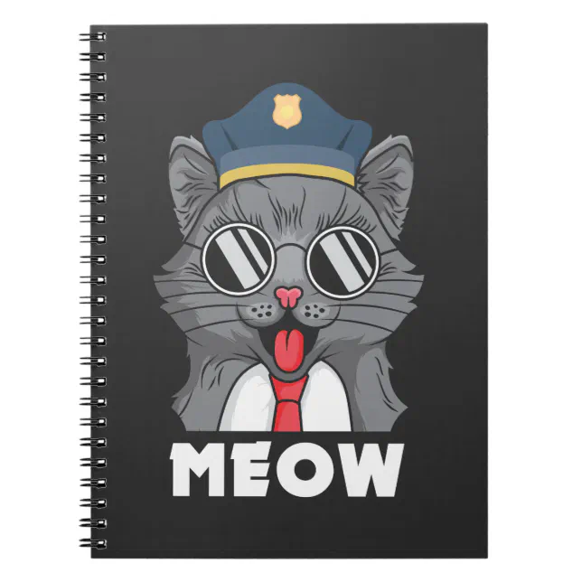 Funny Cat Lover Meow Police Officer Sheriff Cat Notebook | Zazzle