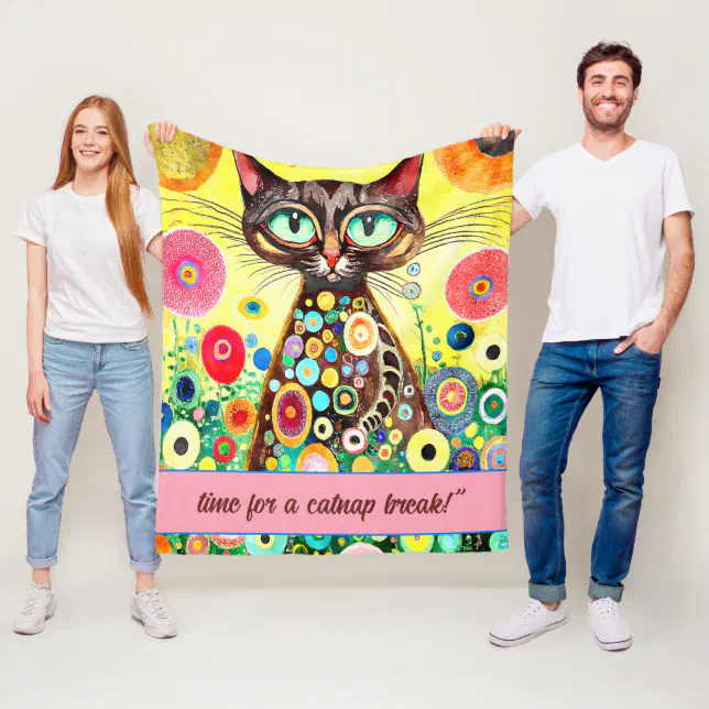 FUNNY CAT MEME "Time for a catnap break!" Fleece Blanket | Zazzle