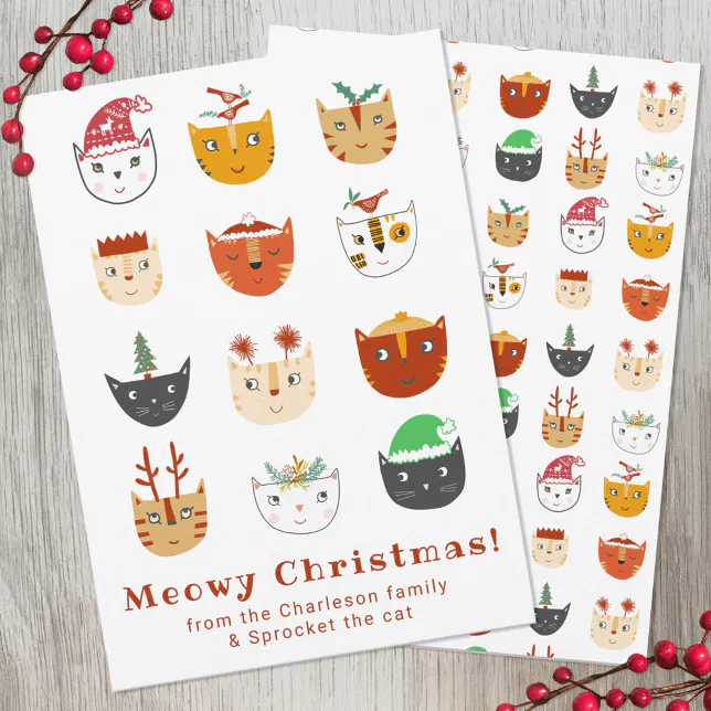 Funny Cat Meowy Christmas Holiday Card | Zazzle