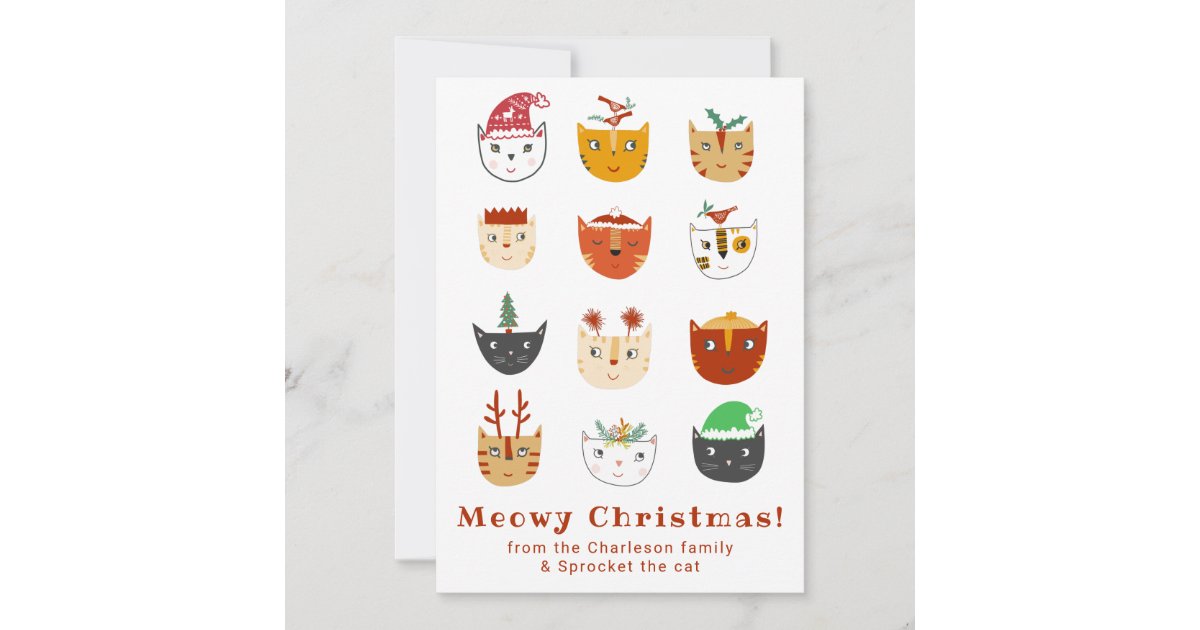 Funny Cat Meowy Christmas Holiday Card | Zazzle