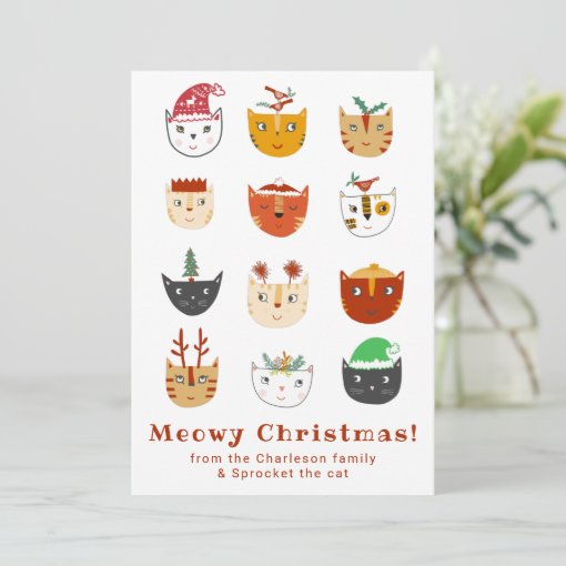 Funny Cat Meowy Christmas Holiday Card | Zazzle