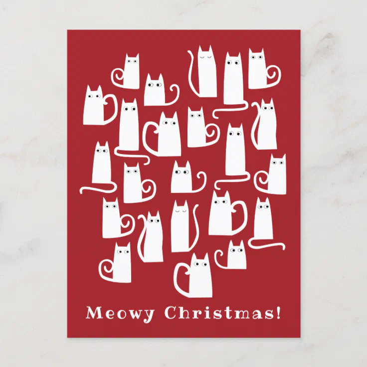 Funny Cat Meowy Christmas Holiday Postcard | Zazzle