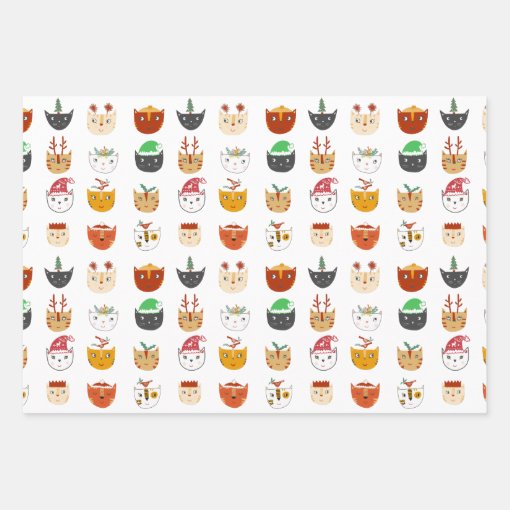 Funny Cat Pattern Christmas Wrapping Paper Sheets | Zazzle
