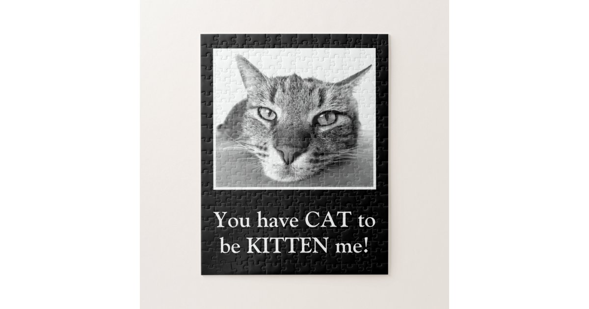 Funny Cat Pun Clever Black and White Kitten Cute Jigsaw Puzzle | Zazzle