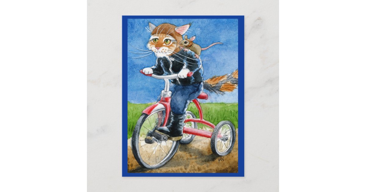Funny Cat Riding Tricycle postcard | Zazzle