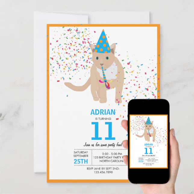 Funny Cat Theme Birthday Party Invitation | Zazzle