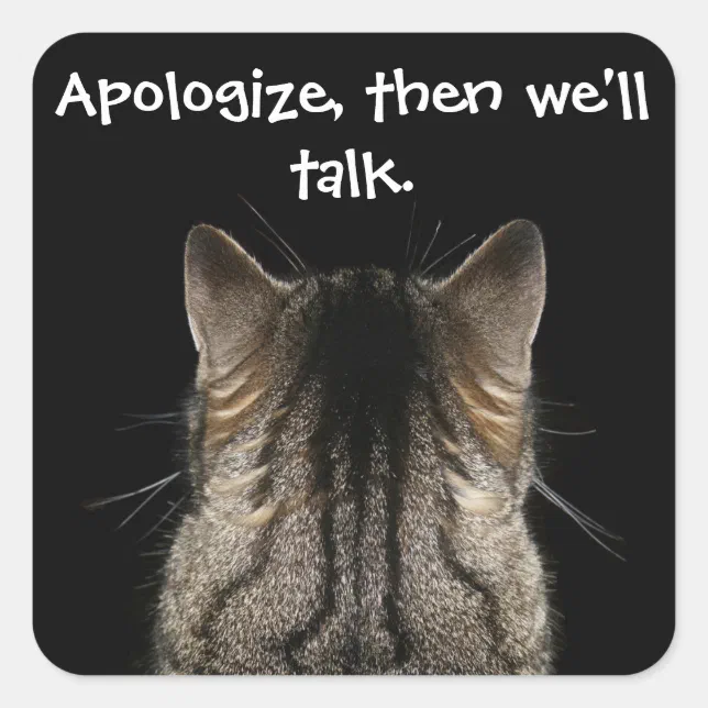 Funny Cat with Back Turned Wants Apology Square Sticker | Zazzle