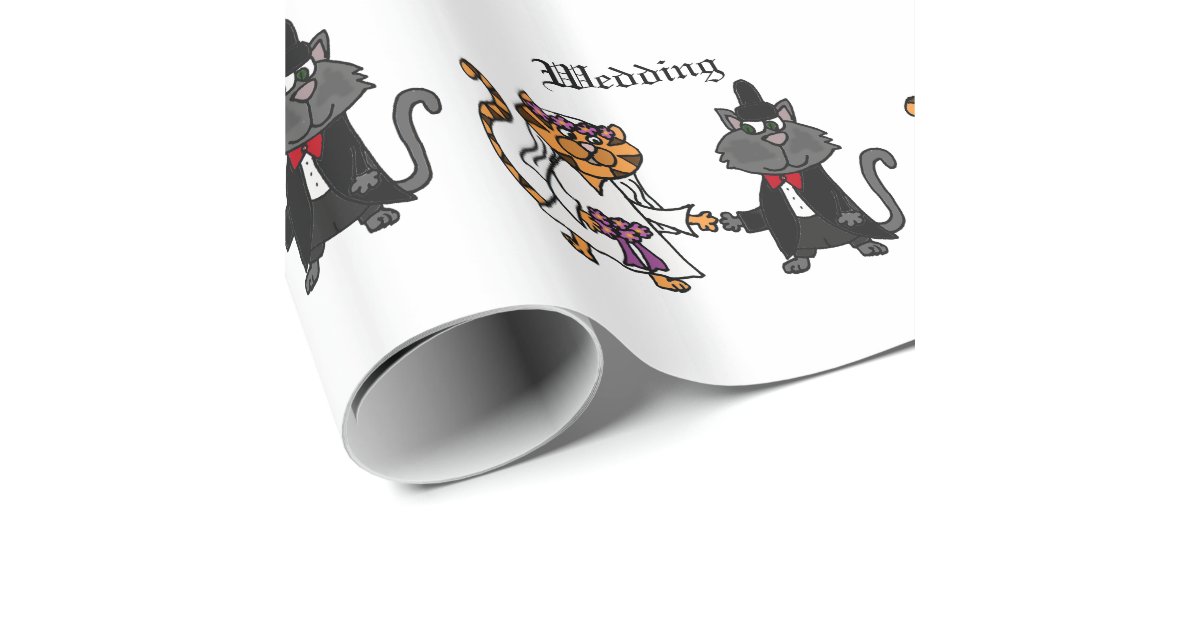 Funny Cats Bride and Groom wedding Art Wrapping Paper | Zazzle