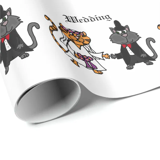 Funny Cats Bride and Groom wedding Art Wrapping Paper | Zazzle