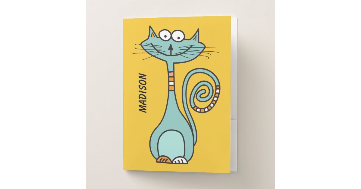 Funny Cats custom name & color pocket folder set | Zazzle