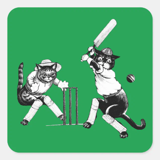 Funny Cats Playing Cricket Square Sticker | Zazzle
