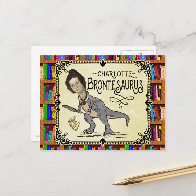 Funny Charlotte Bronte Saurus Dinosaur Book Reader Postcard | Zazzle