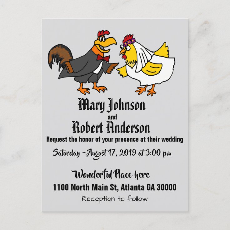 Funny Chicken Bride and Groom Wedding Invitation | Zazzle