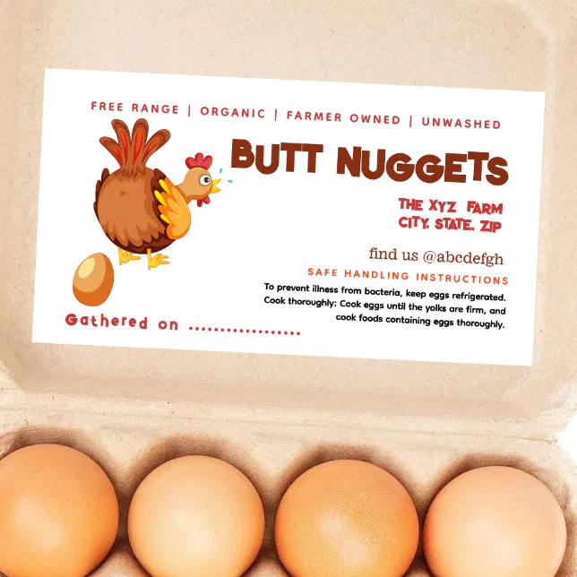 Funny Chicken Butt Nuggets Egg Carton Label | Zazzle