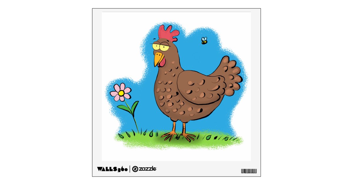 Funny chicken cartoon wall decal | Zazzle