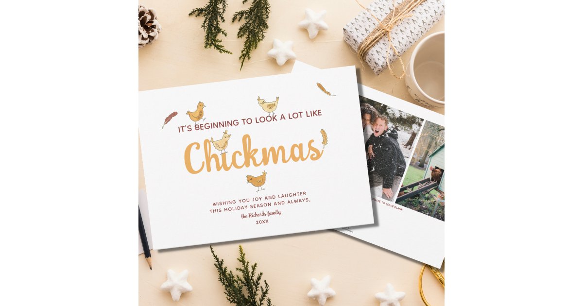 Funny Chicken Christmas Two Photo Holiday Card | Zazzle