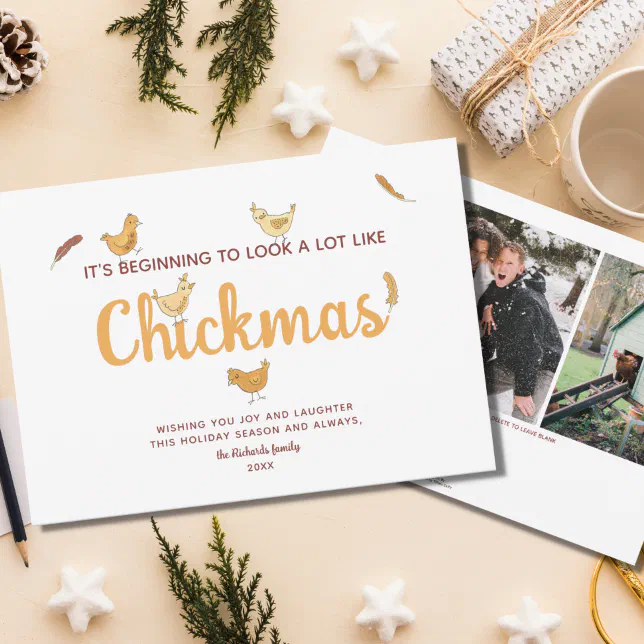 Funny Chicken Christmas Two Photo Holiday Card | Zazzle