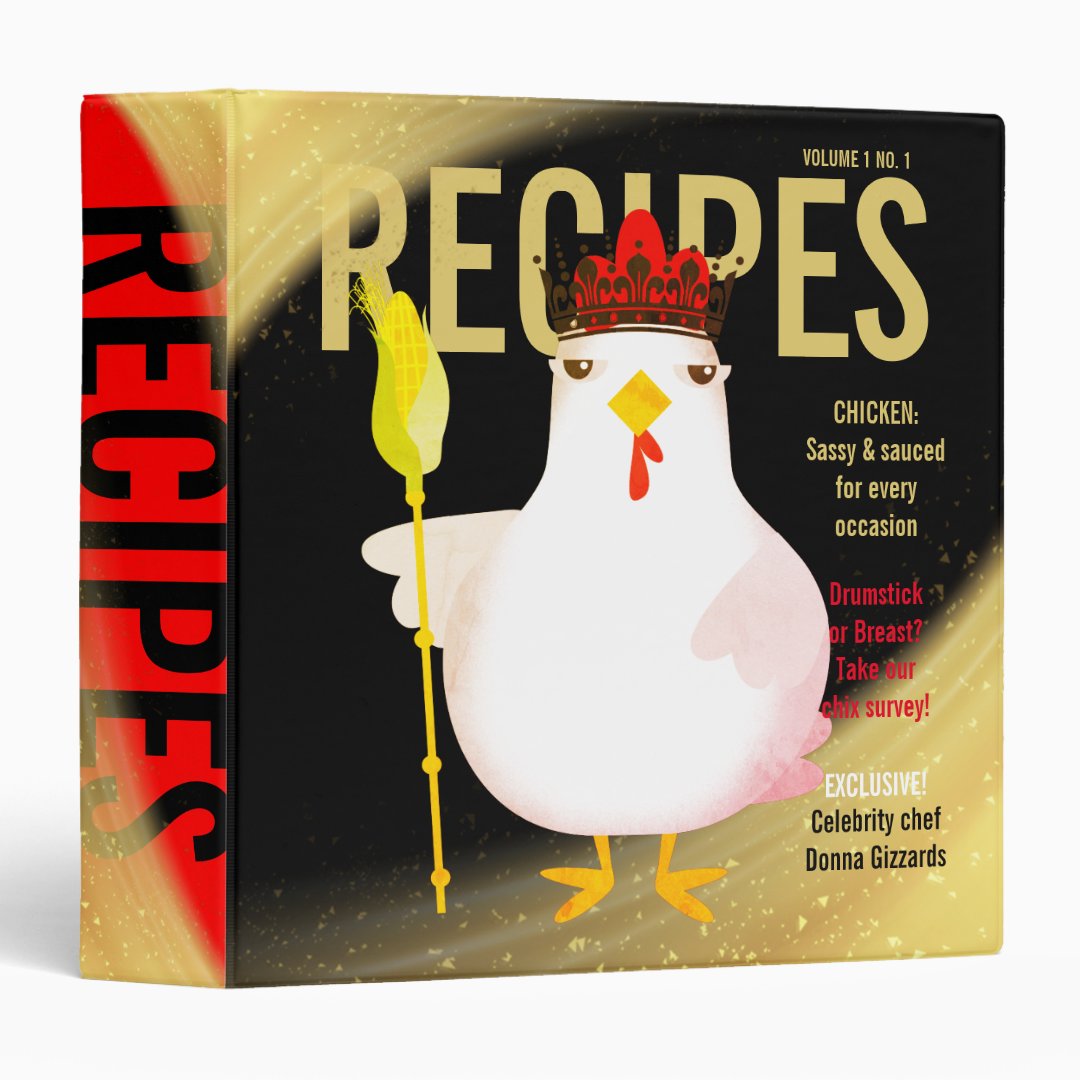 Funny chicken faux magazine recipe cookbook binder | Zazzle