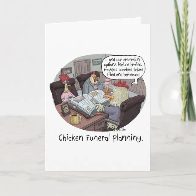 Funny Chicken Funeral Planning with cute chickens Card | Zazzle