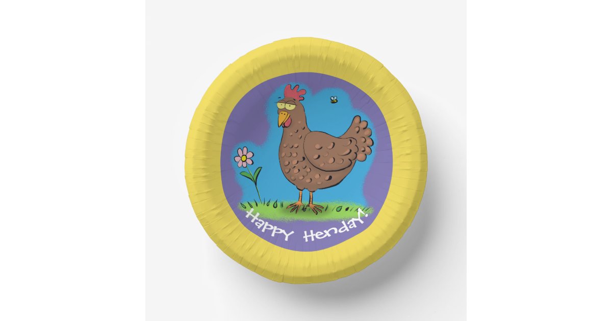 Funny chicken party cartoon paper plate. paper bowls | Zazzle