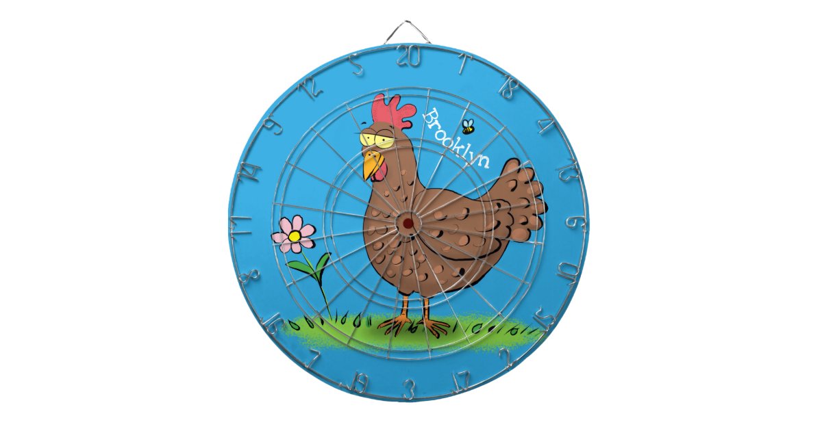 Funny chicken rustic whimsical cartoon dart board | Zazzle