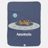 Funny chickens in space cartoon illustration baby blanket | Zazzle