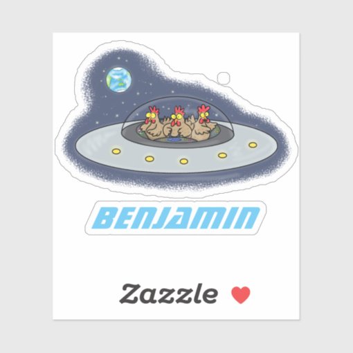 Funny chickens in space cartoon illustration sticker | Zazzle