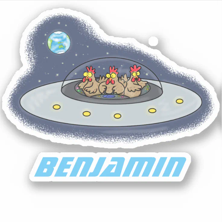Funny chickens in space cartoon illustration sticker | Zazzle
