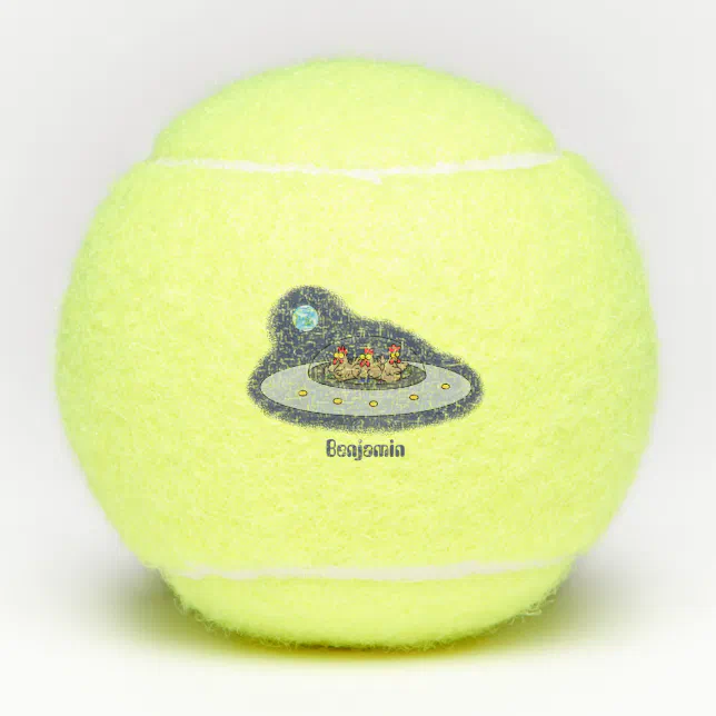Funny chickens in space cartoon illustration tennis balls | Zazzle