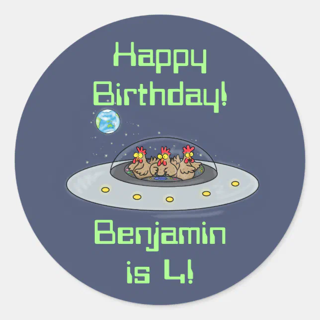 Funny chickens in spaceship cartoon classic round sticker | Zazzle