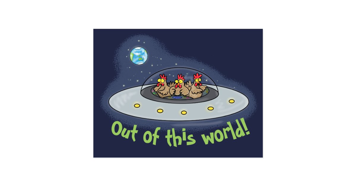 Funny chickens in spaceship cartoon postcard | Zazzle.com