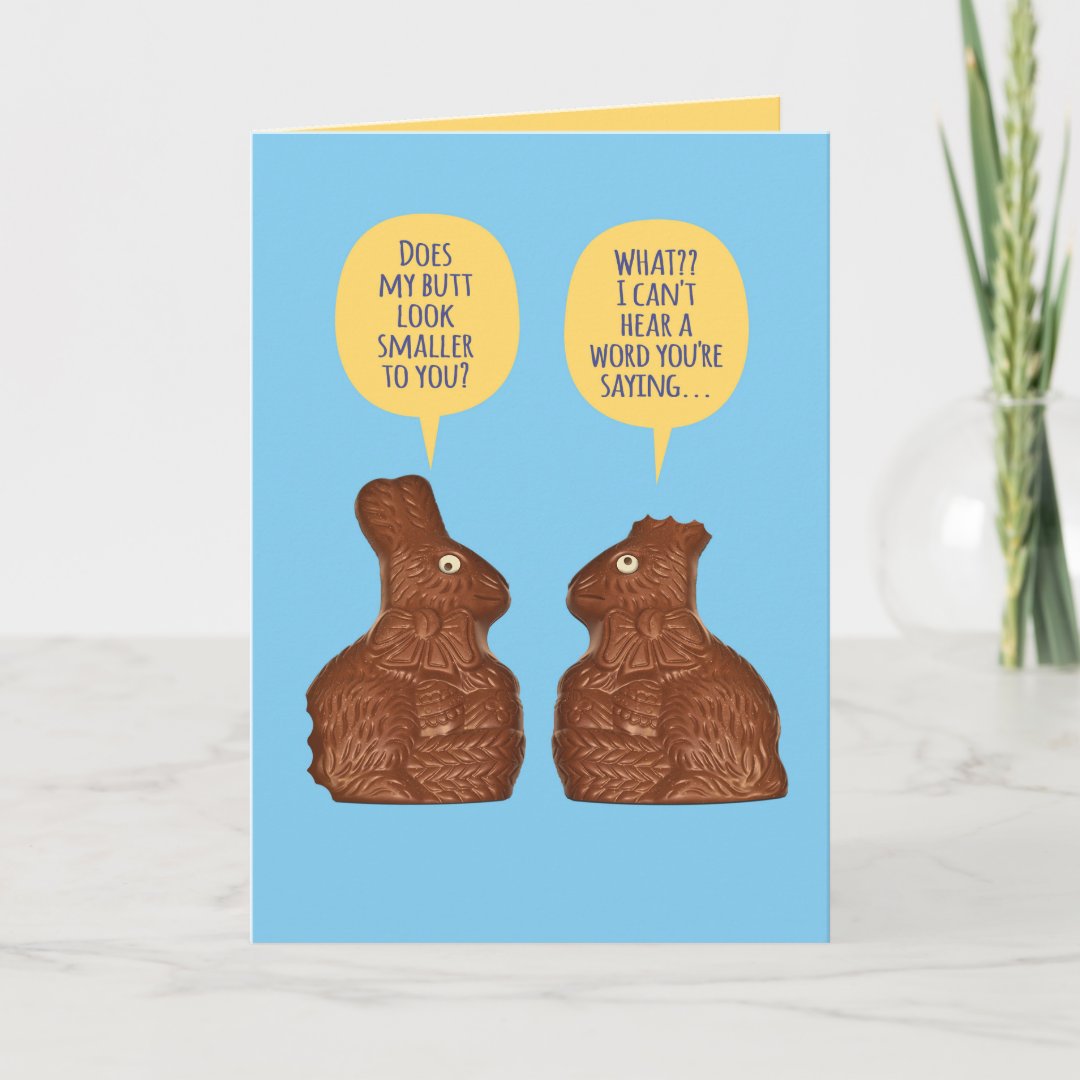 Funny Chocolate Easter Bunnies With Bite Card | Zazzle