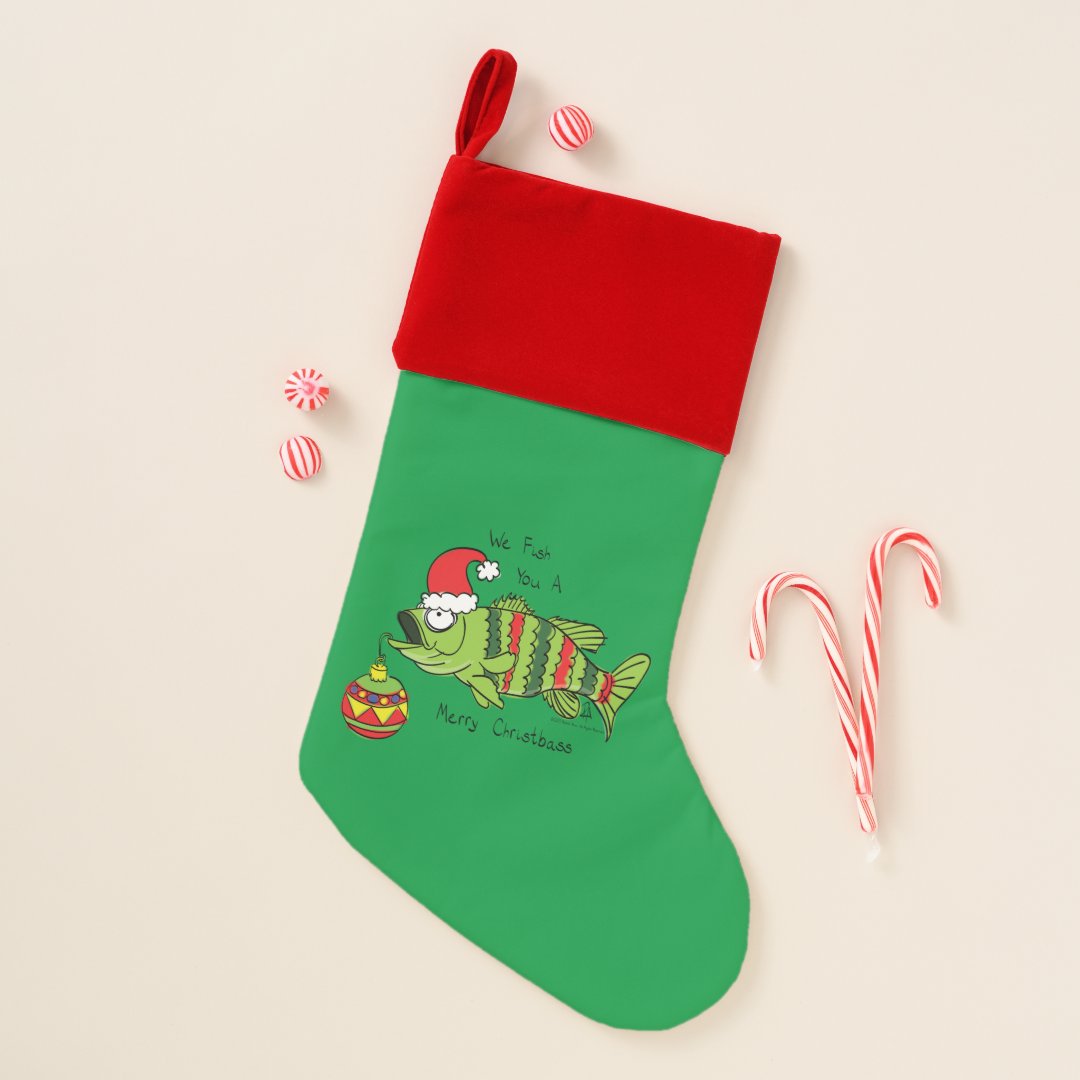 Funny Christmas Bass Fishing Fish Cute Cartoon Christmas Stocking | Zazzle