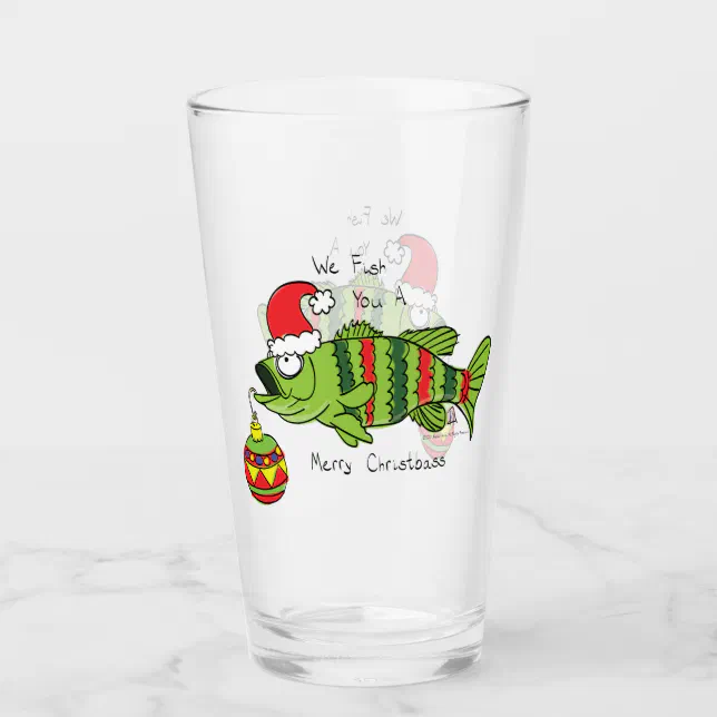 Funny Christmas Bass Fishing Fish Cute Cartoon Glass | Zazzle