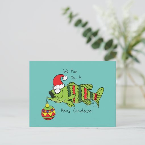 Funny Christmas Bass Fishing Fish Cute Cartoon Postcard | Zazzle
