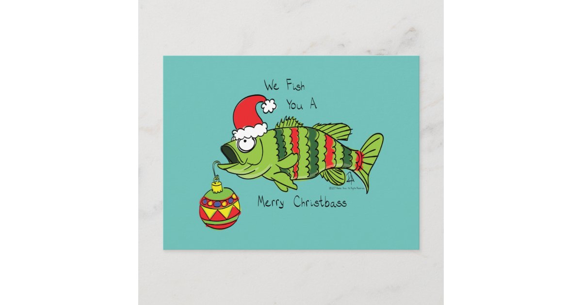 Funny Christmas Bass Fishing Fish Cute Cartoon Postcard | Zazzle