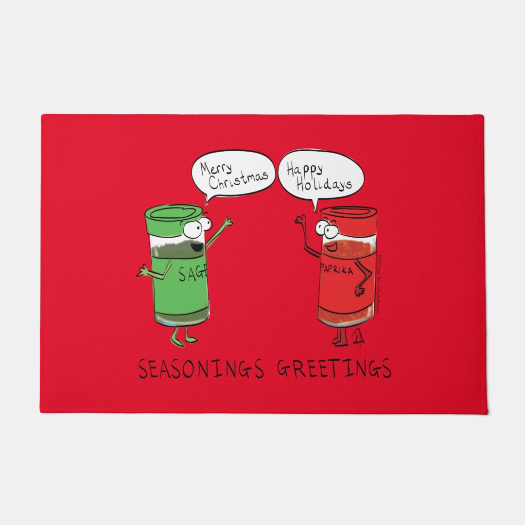 Funny Christmas Cartoon Cooking Spices Doormat | Zazzle