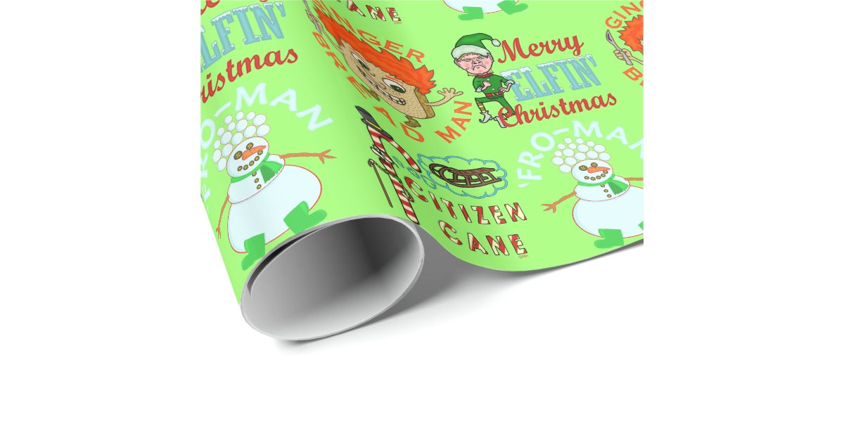 Funny Christmas Cartoon Pun Characters Wrapping Paper | Zazzle