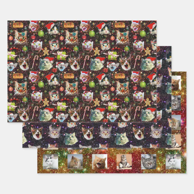 Funny Christmas Cats in Space | with Custom Photos Wrapping Paper ...