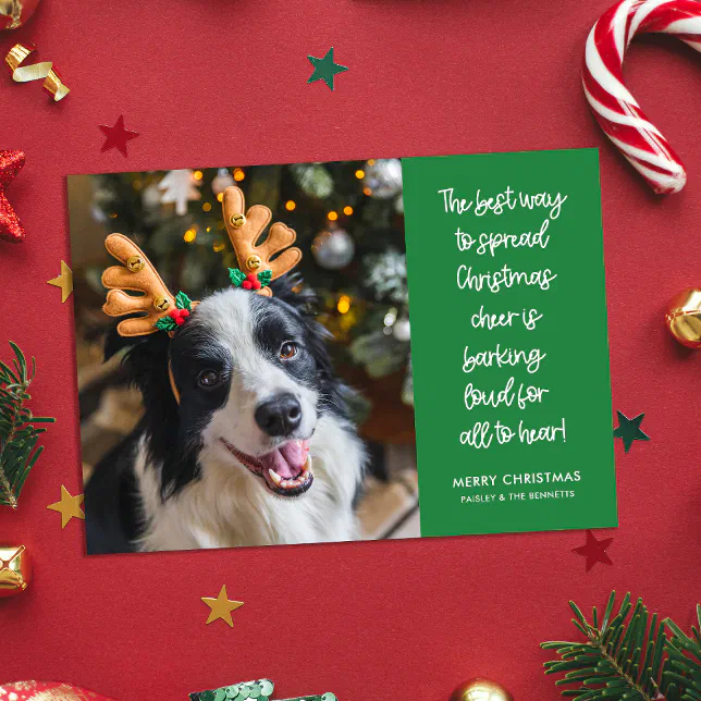 Funny Christmas Cheer Dog Photo Holiday Card | Zazzle