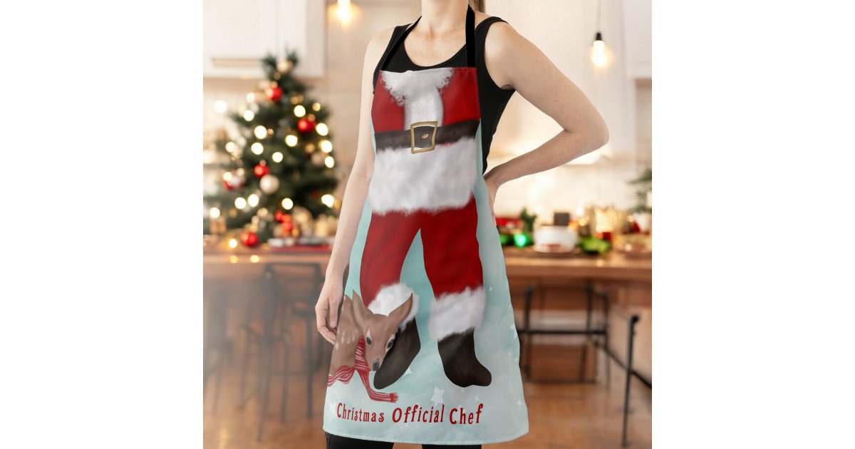 Funny Christmas chef santa suit and deer Apron | Zazzle